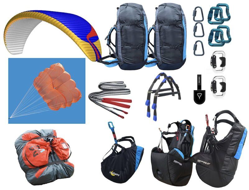 Paragliding set 5. Tandem paraglider set. Helemaal compleet